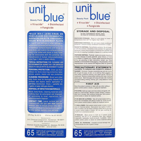 Unit Blue Disinfectant Concentrate - Box of 65 Sachets - The ...